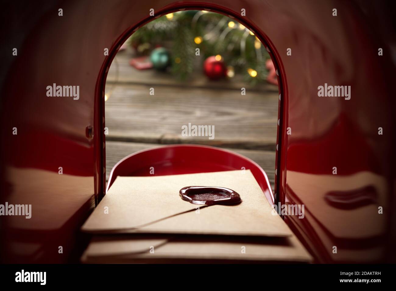 red mail box with letters for Santa Claus. Inside the box Stock Photo ...