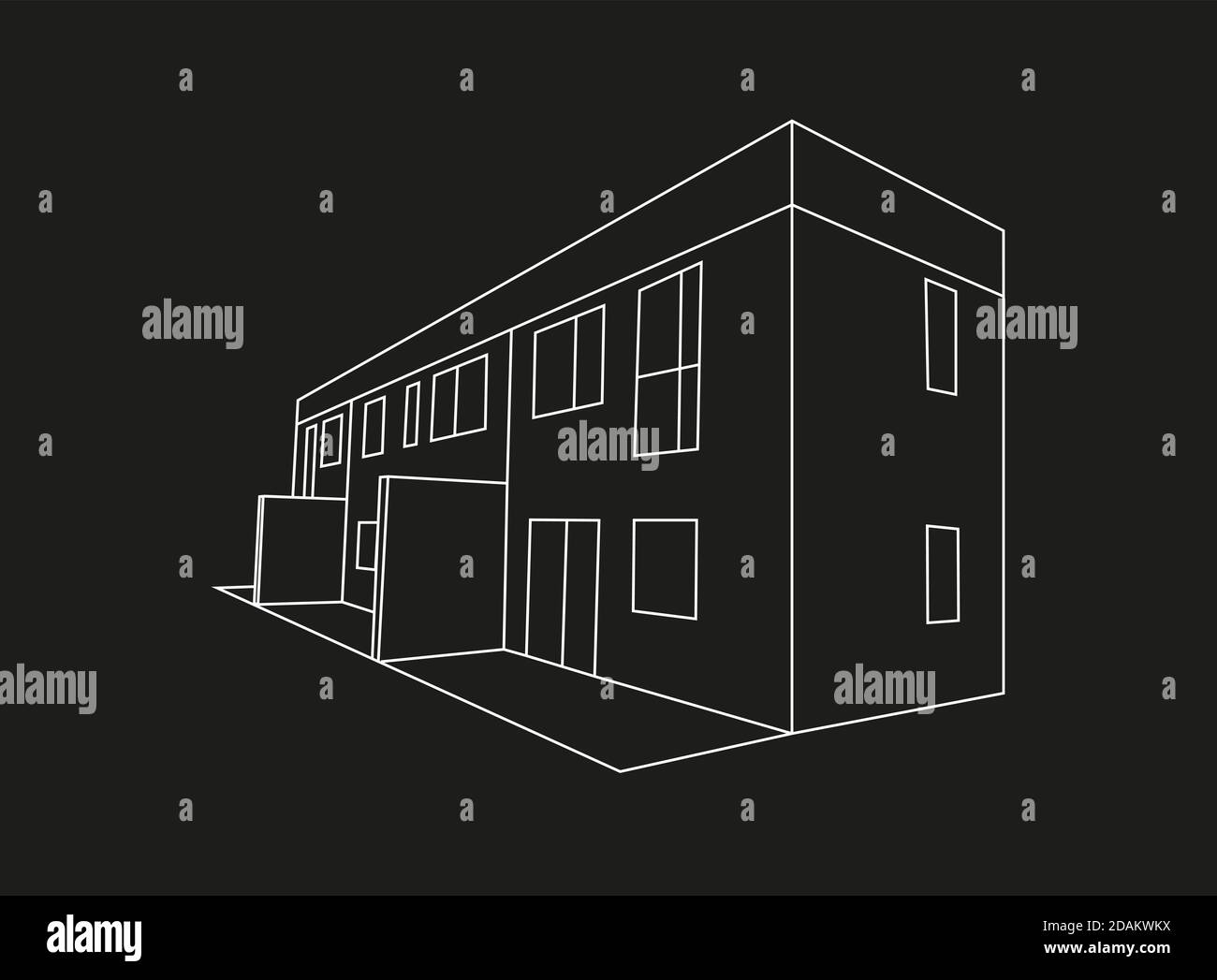 Linear sketch of a family block house on a black background. Vector ...