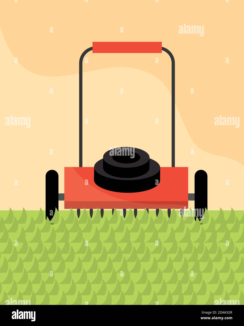 cutting grass with lawn mower gardening vector illustration Stock ...