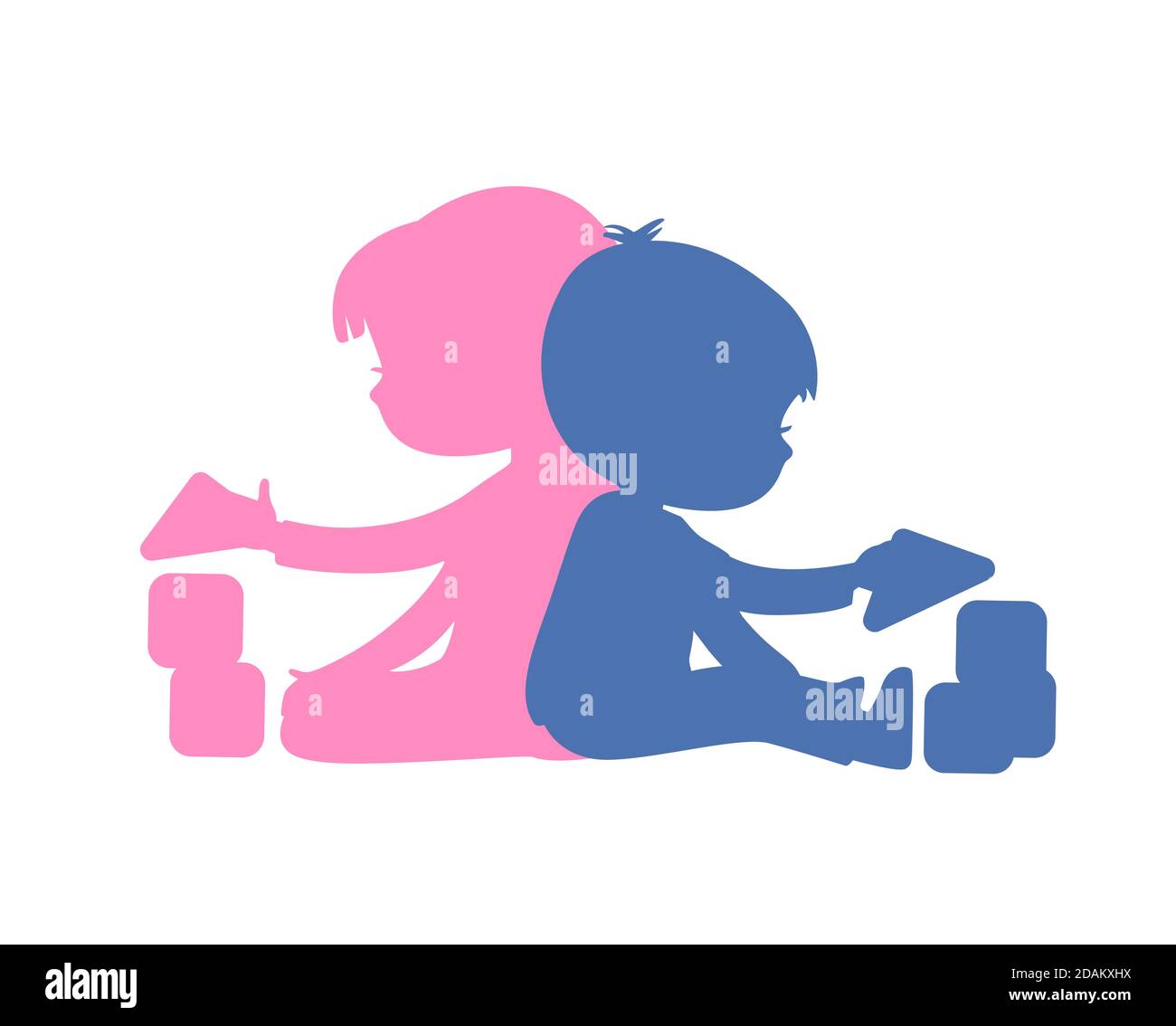 Boy and Girl playing and learning with toy blocks. Kids building blocks ...