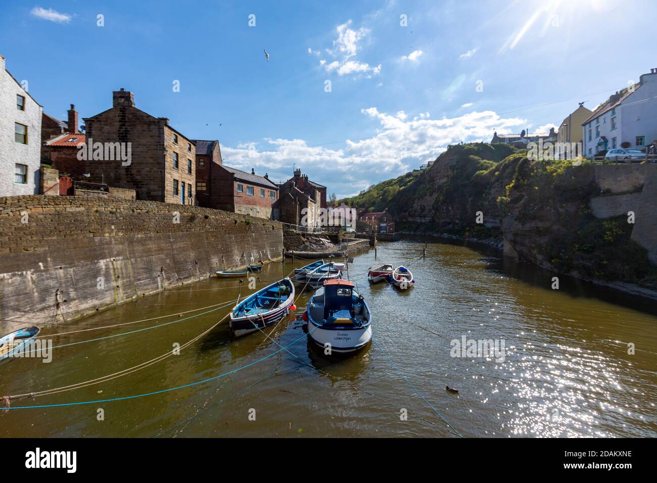 Fishing coble boats in Staithes, Scarborough borough, North Yorkshire ...