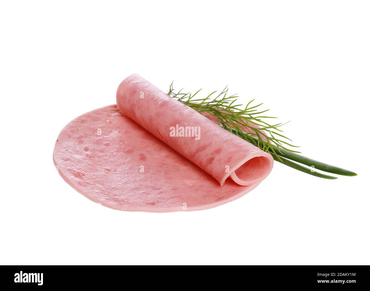 Thin salami slice isolated on a white background Stock Photo - Alamy