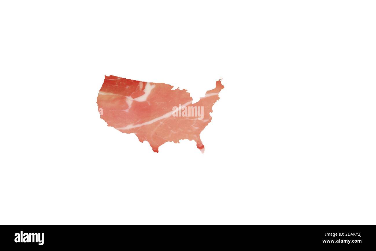 Map of the US made of raw beef isolated on a white background Stock ...