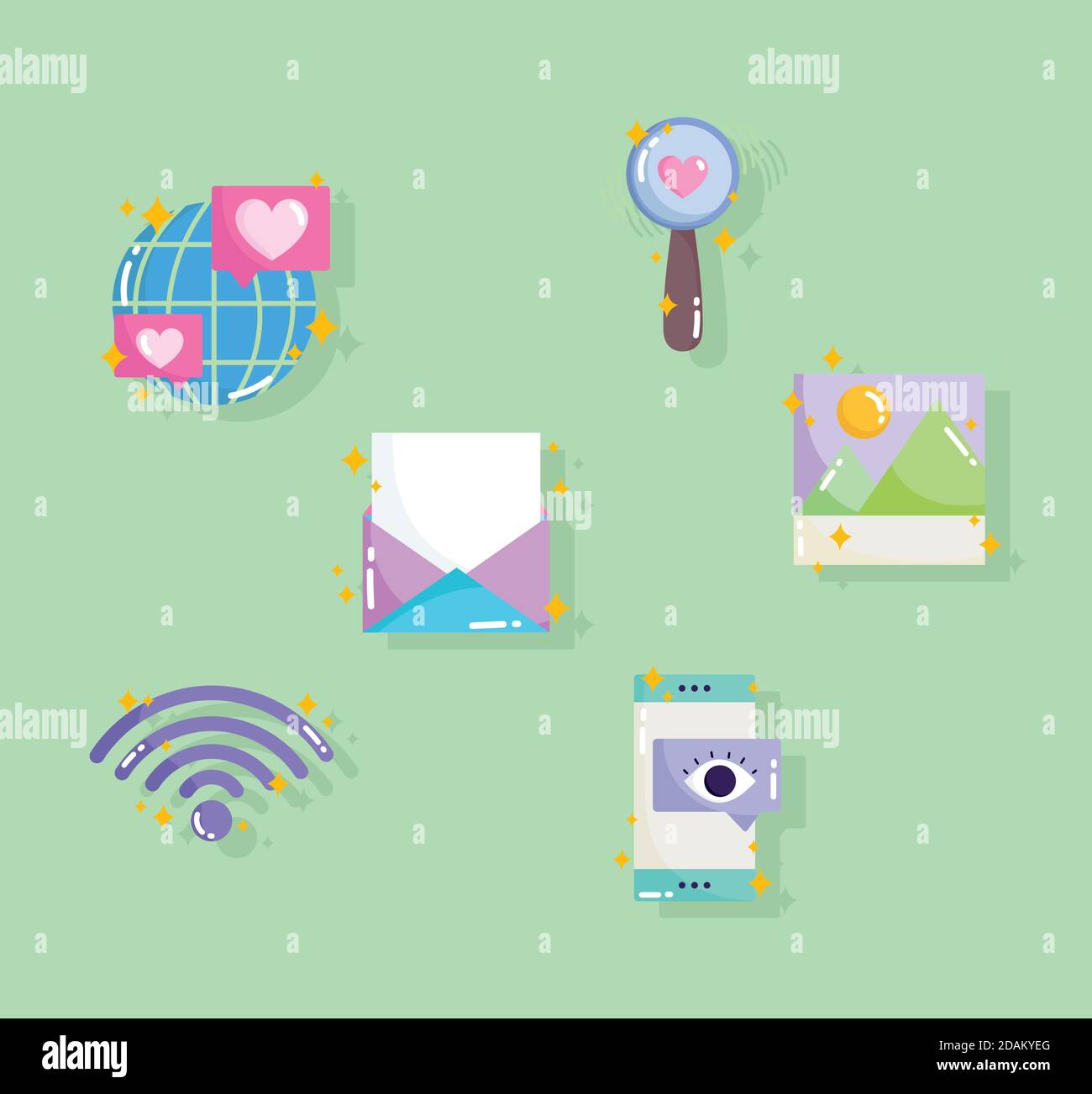 social media netwotk world internet smartphone email in cartoon style ...