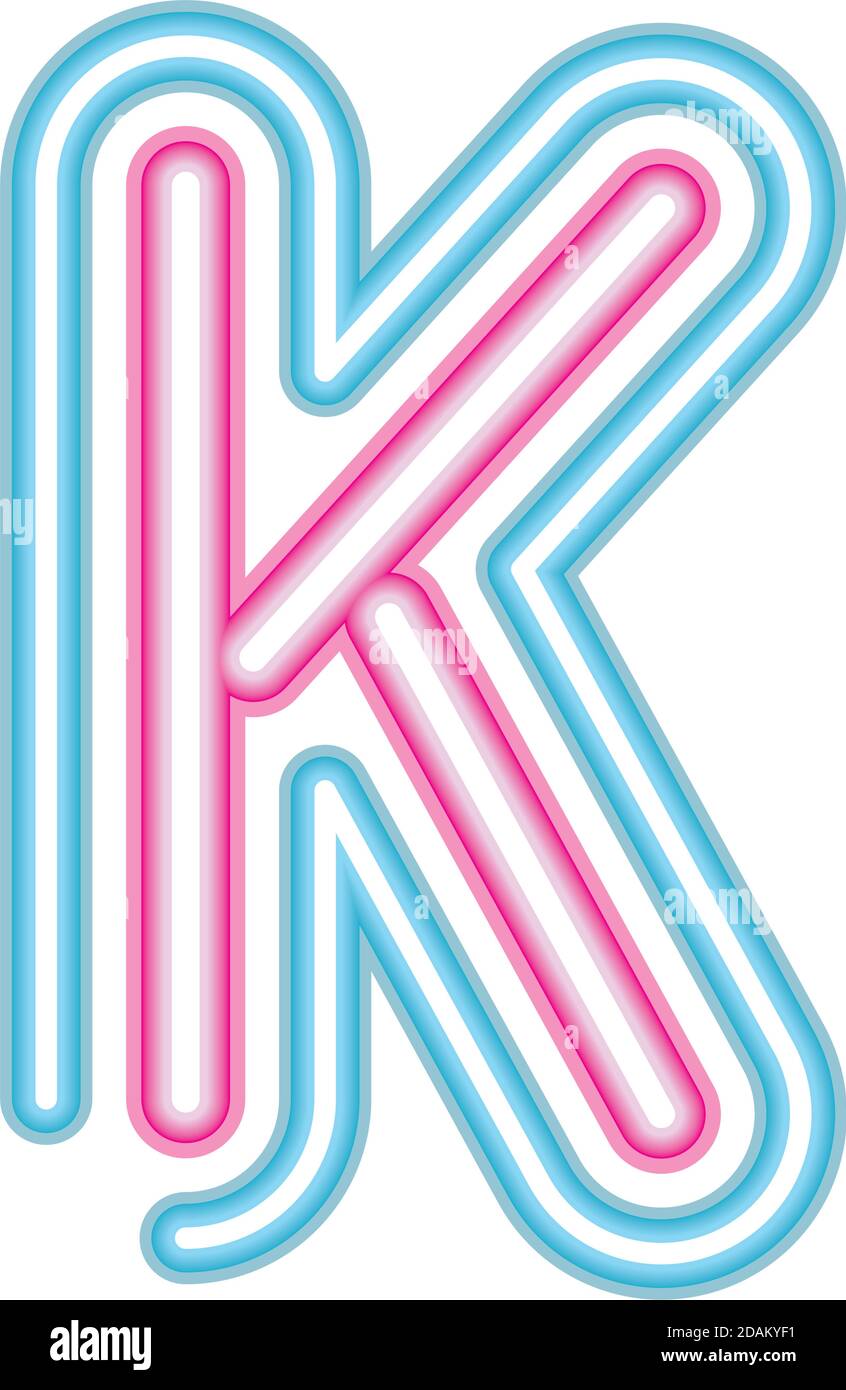 letter K neon font pink and blue on white background Stock Vector Image ...