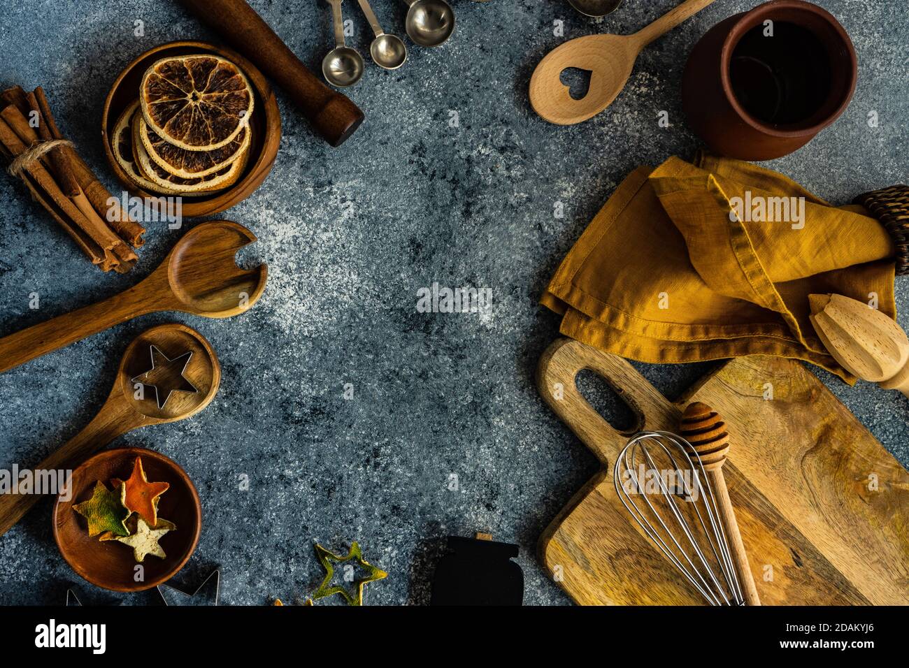 Cooking concept with kitchen tools on stone background with copy space ...