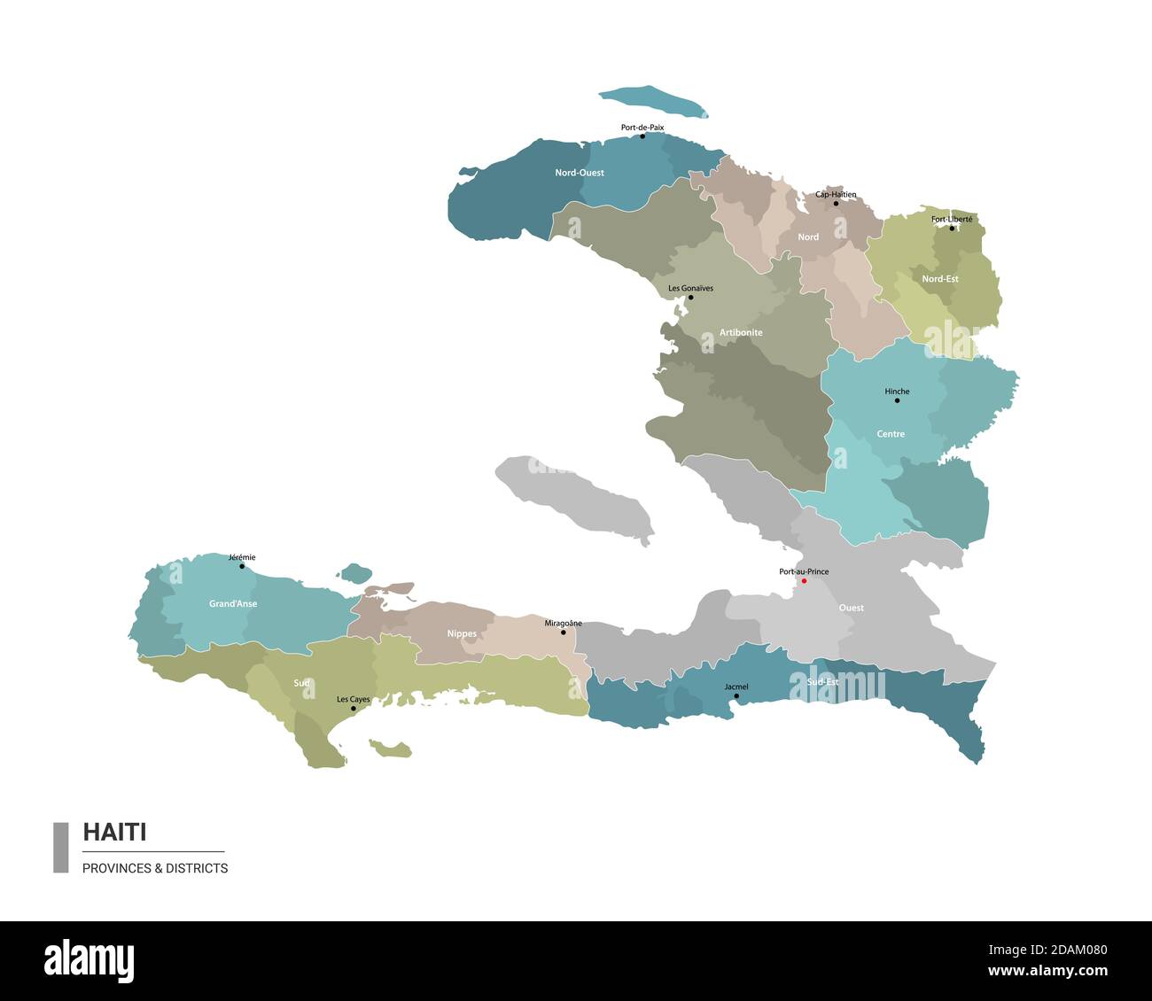 Haiti higt detailed map with subdivisions. Administrative map of Haiti ...