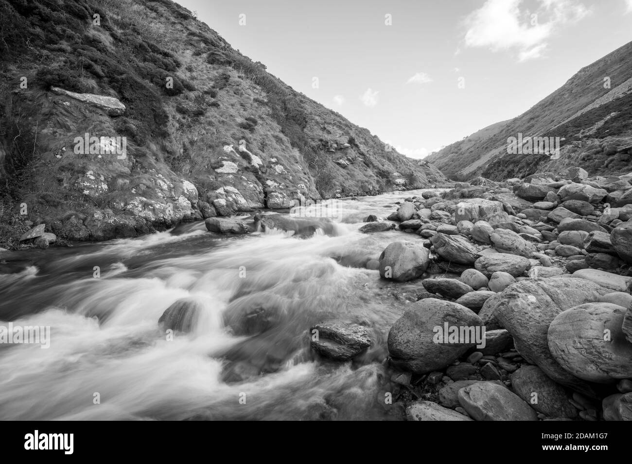 Long exposure of the river Heddon flowing through the Heddon valley at ...