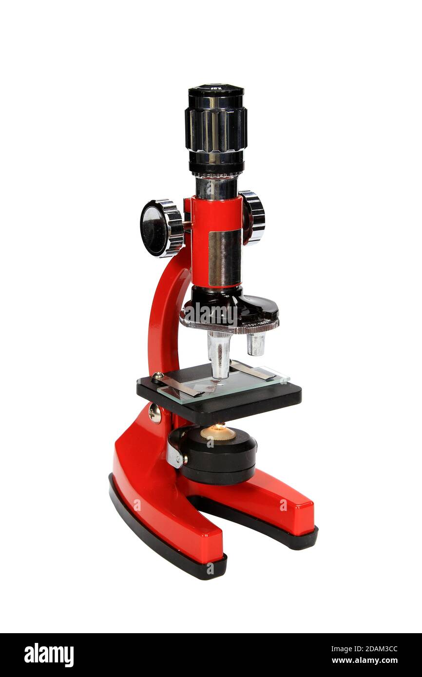 Vertical shot of a microscope on a white background Stock Photo - Alamy