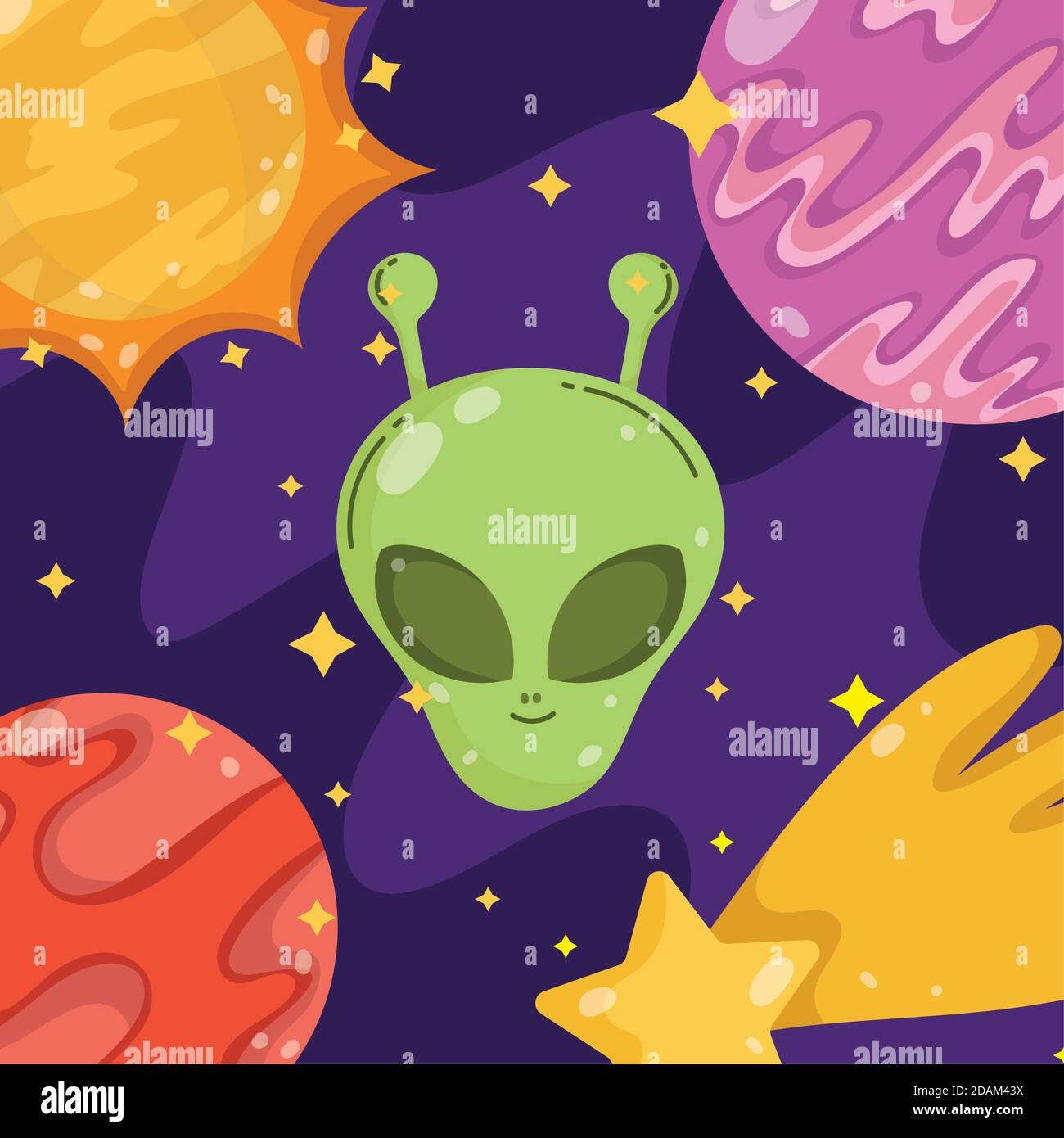 alien planet star space galaxy astronomy in cartoon style vector ...