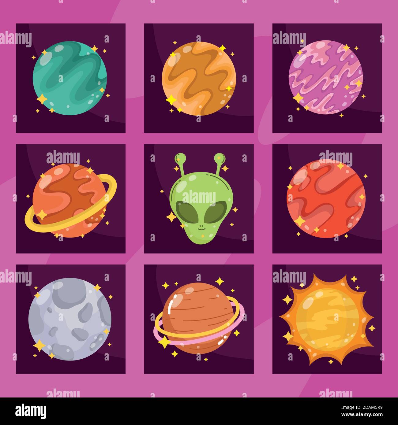 solar system and alien space galaxy astronomy in cartoon style vector ...