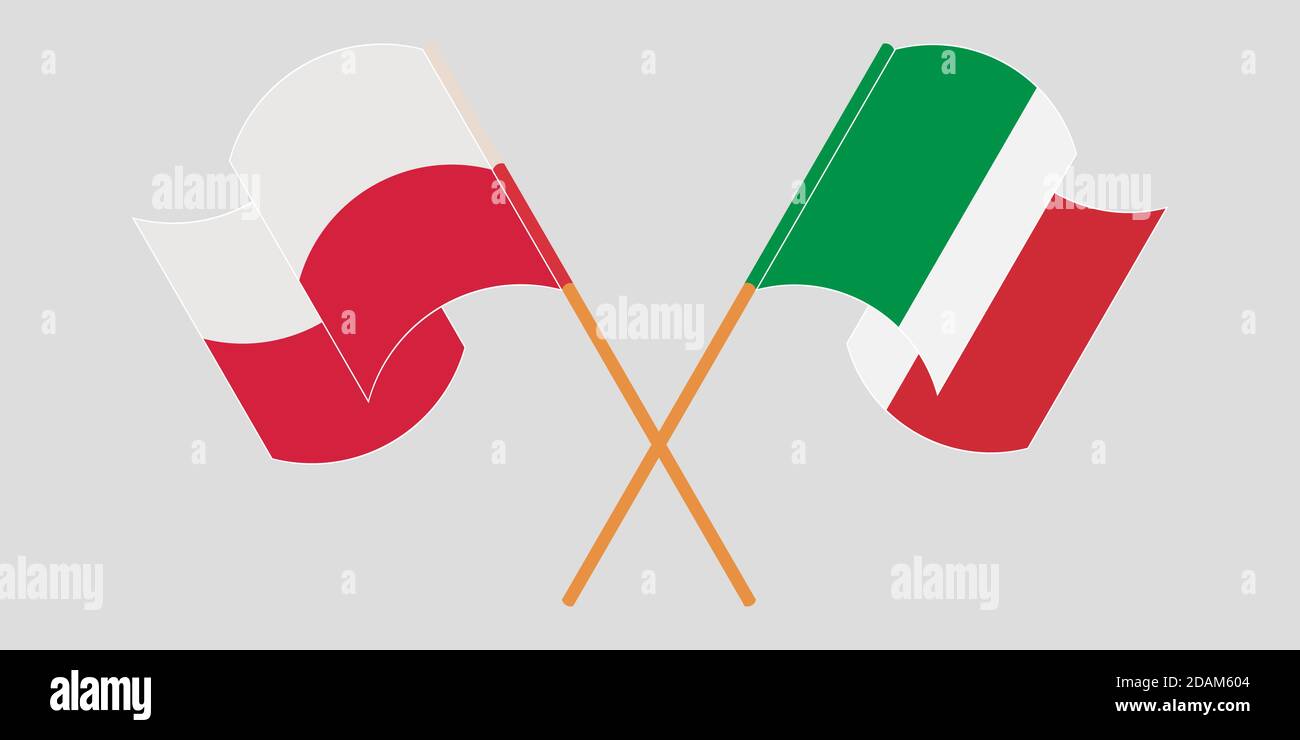 Crossed and waving flags of Poland and Italy. Vector illustration Stock ...