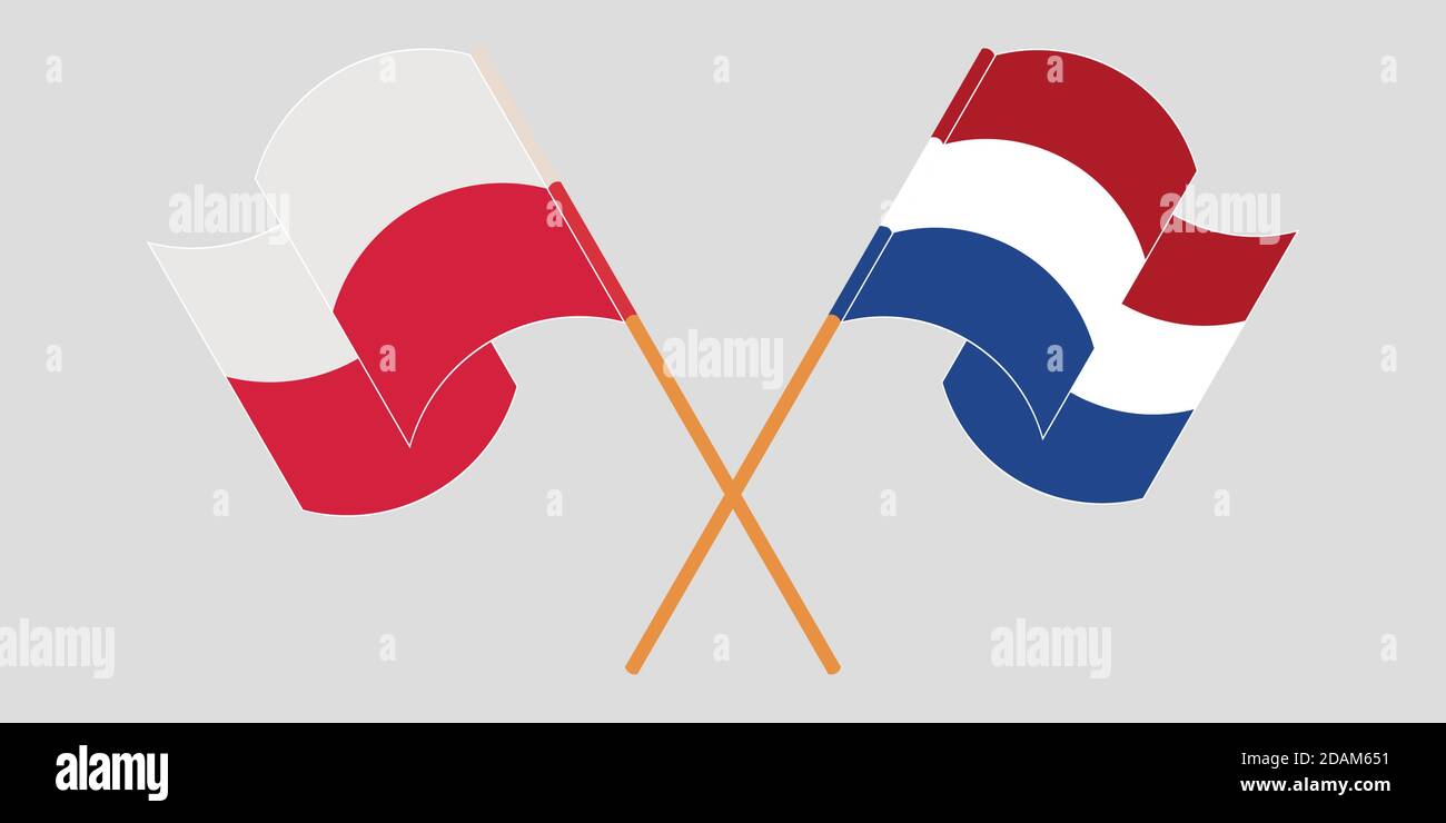 Crossed and waving flags of Poland and the Netherlands. Vector ...