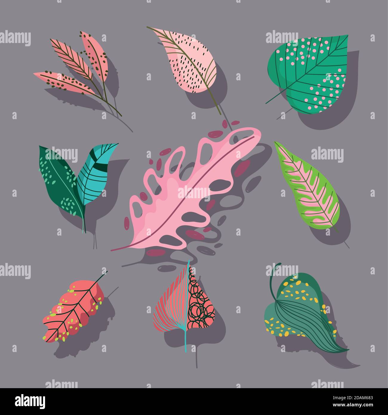 leaves foliage decoration simple cartoon style icons set vector ...