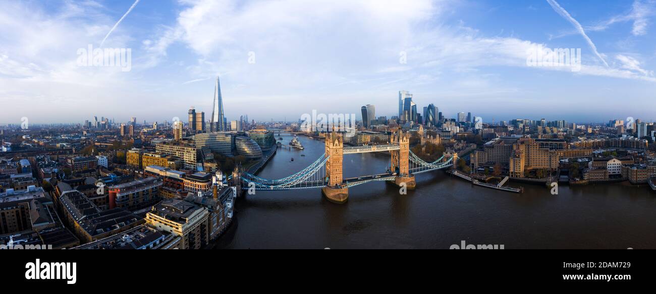 Aerial view of the Tower Bridge in London. One of London's most famous ...