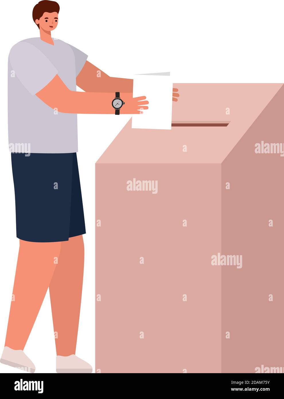 man voting with brown hair, gray shirt and wristwatch Stock Vector ...