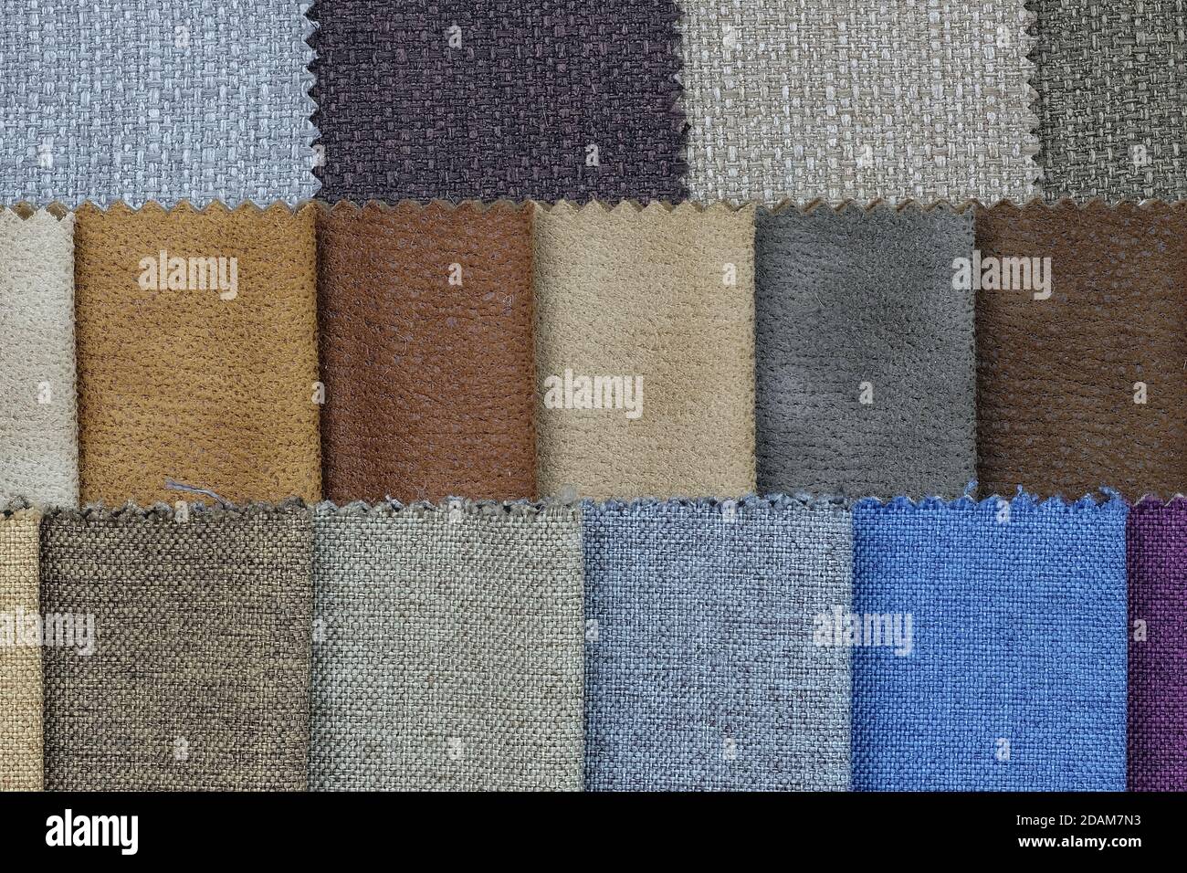 textile industry background. Set of multi-colored fabrics for furniture ...