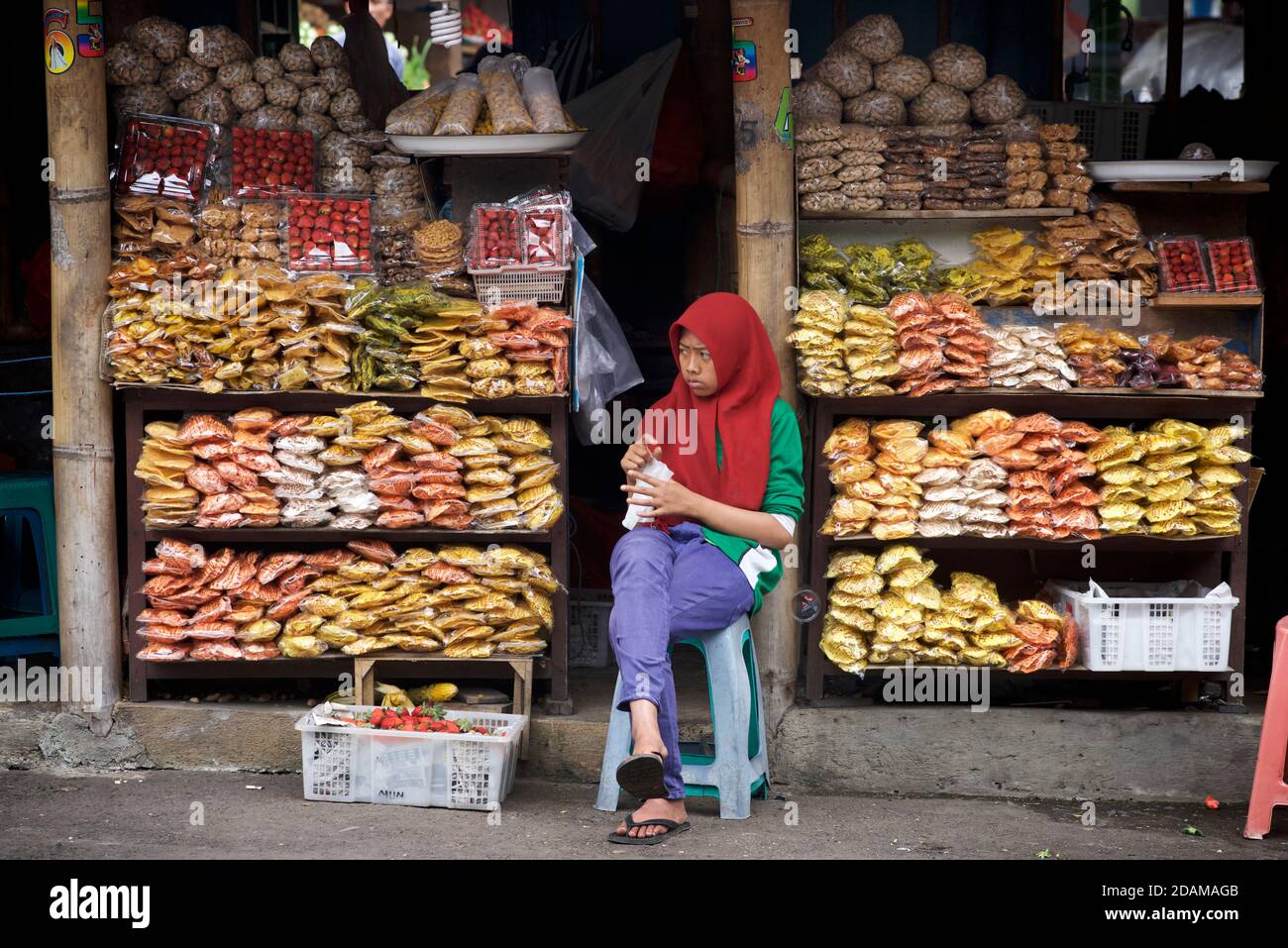 Balinese Vendor and her roadside stall, Bedugul market, Bali, Indonesia ...