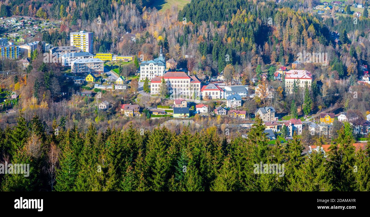 Aerial view of main administrative buildings of Tanvald town, Czech ...