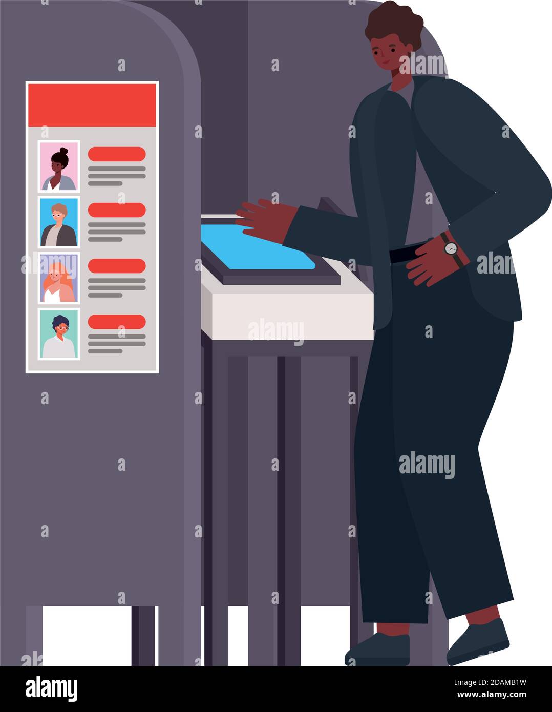 man voting with black hair and black suit in gray voting booth Stock ...
