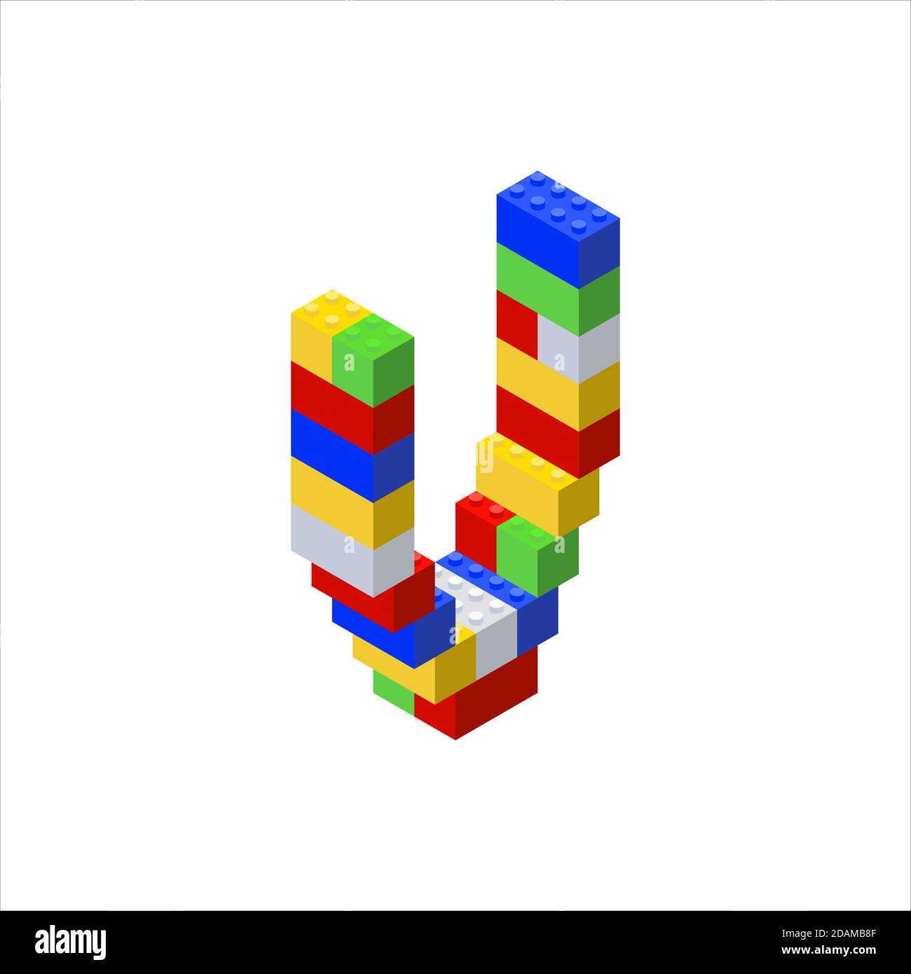 Isometric font made from color plastic blocks. The childrens designer ...