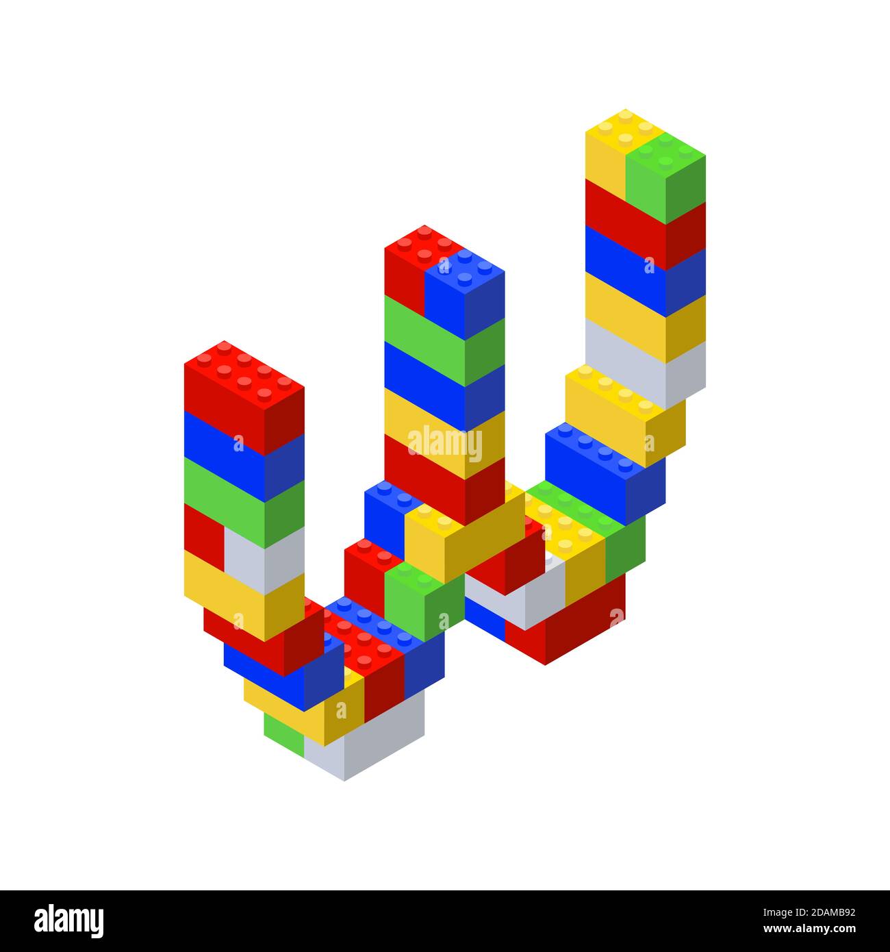 Isometric font made from color plastic blocks. The childrens designer ...