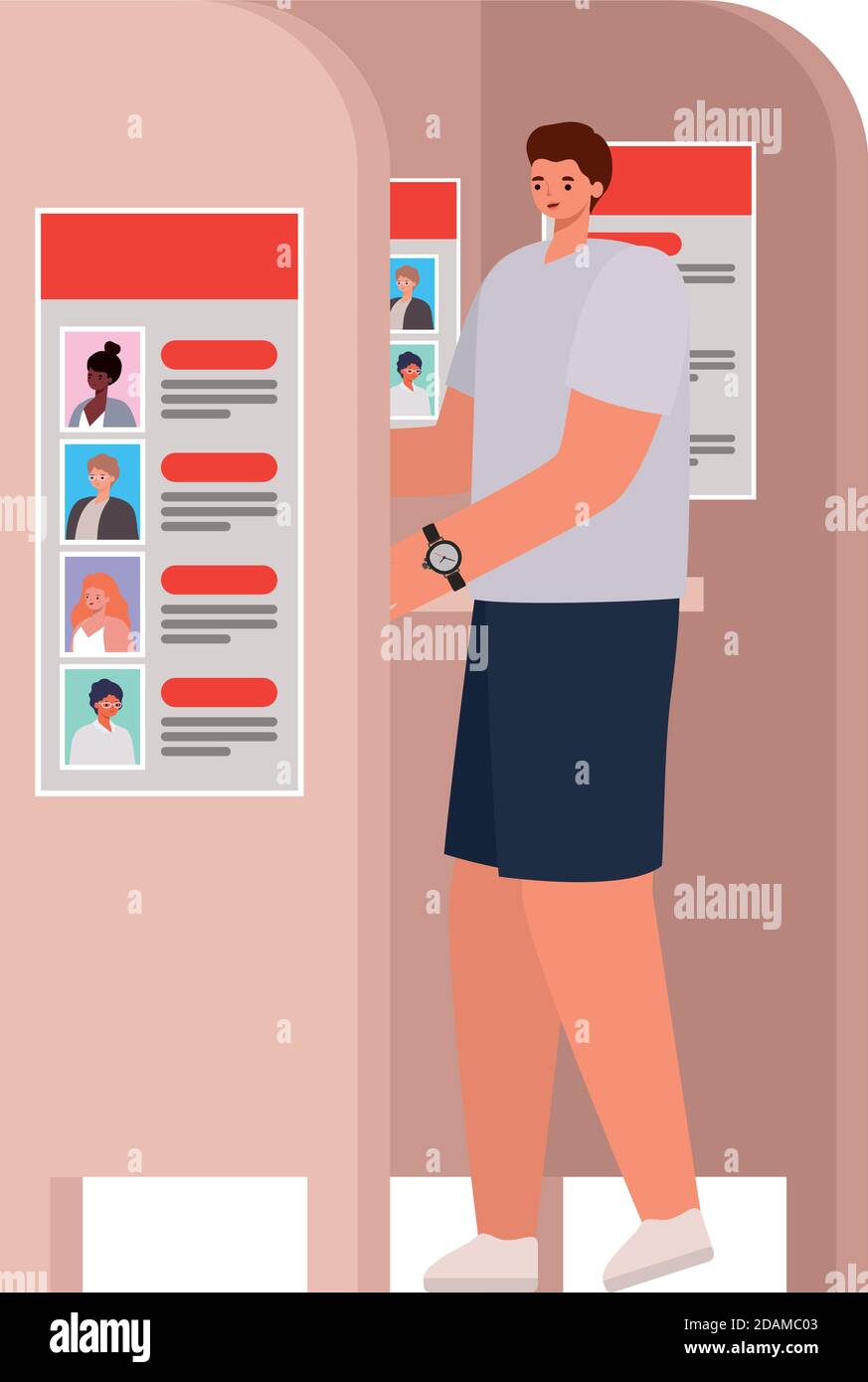 man voting with brown hair, gray shirt and wristwatch in voting booth ...