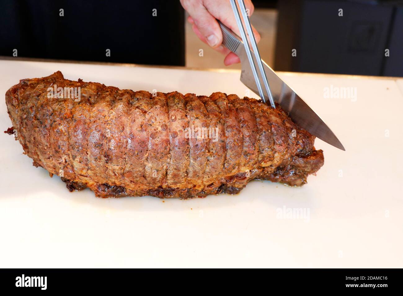 roast meat for christmas special. Medium rare beef rib eye steak on ...