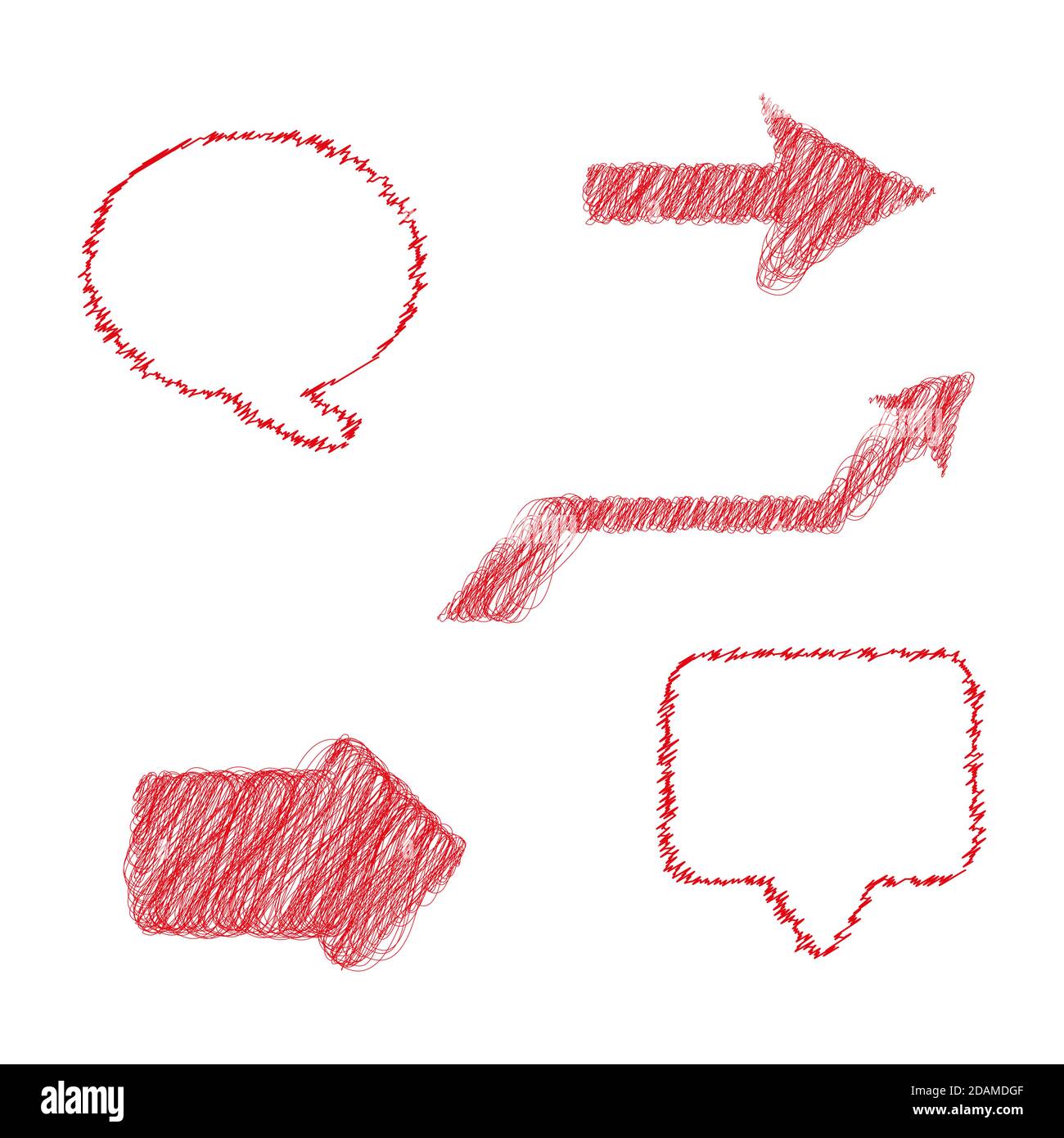 Hand drawn vector scribbles. Chat bubble, arrows and message box. Flat ...