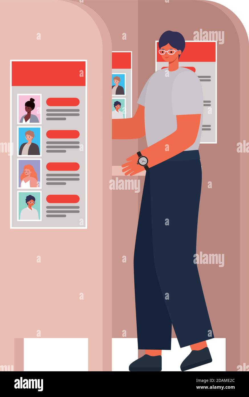 man voting with black hair and glasses in voting booth Stock Vector ...