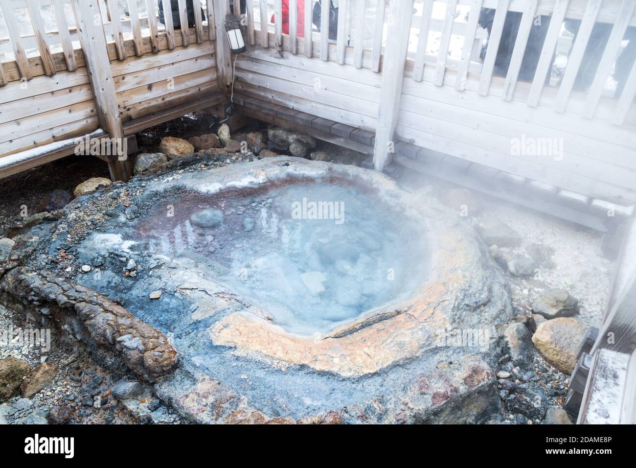 Jigokudani or Hell Valley, steamy hot spring attraction during winter ...