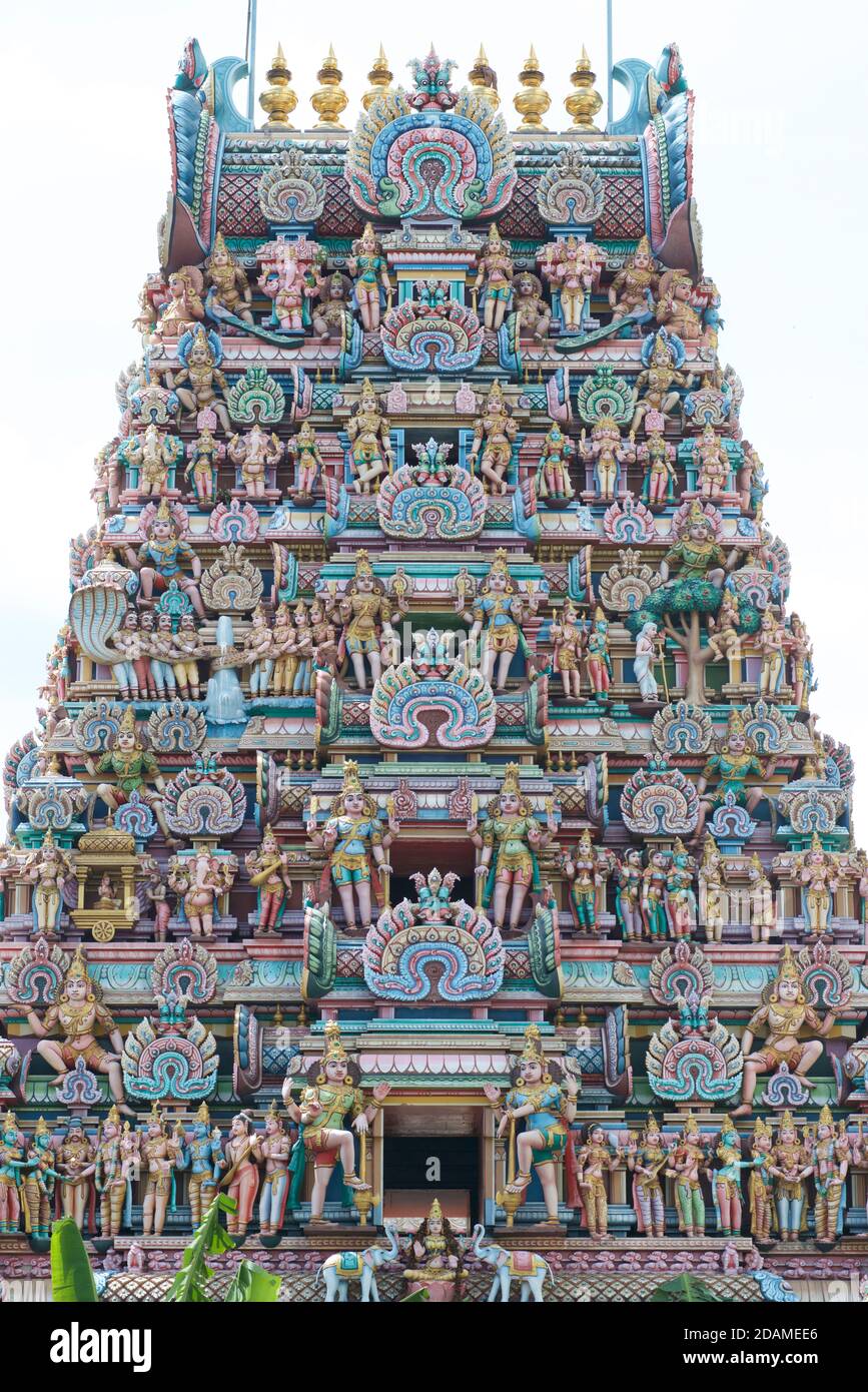 Detail of Gopuram - the gatehouse at Sri Kandaswamy Kovil Hindu temple ...