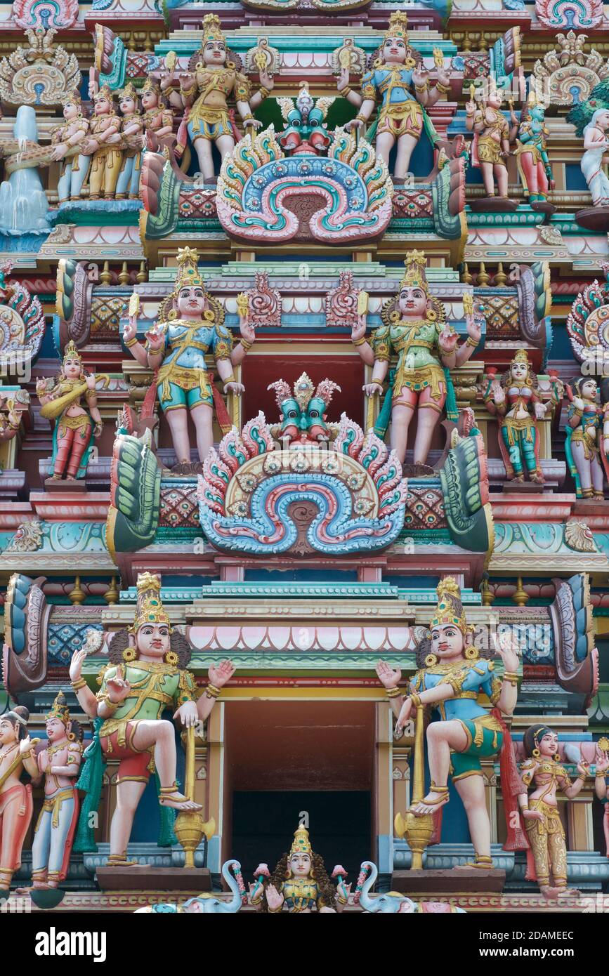 Detail of Gopuram - the gatehouse at Sri Kandaswamy Kovil Hindu temple ...