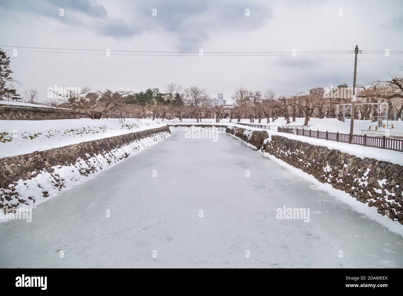 Frozen moat of Hakodate Japan Fort Goryokaku during winter Stock Photo ...