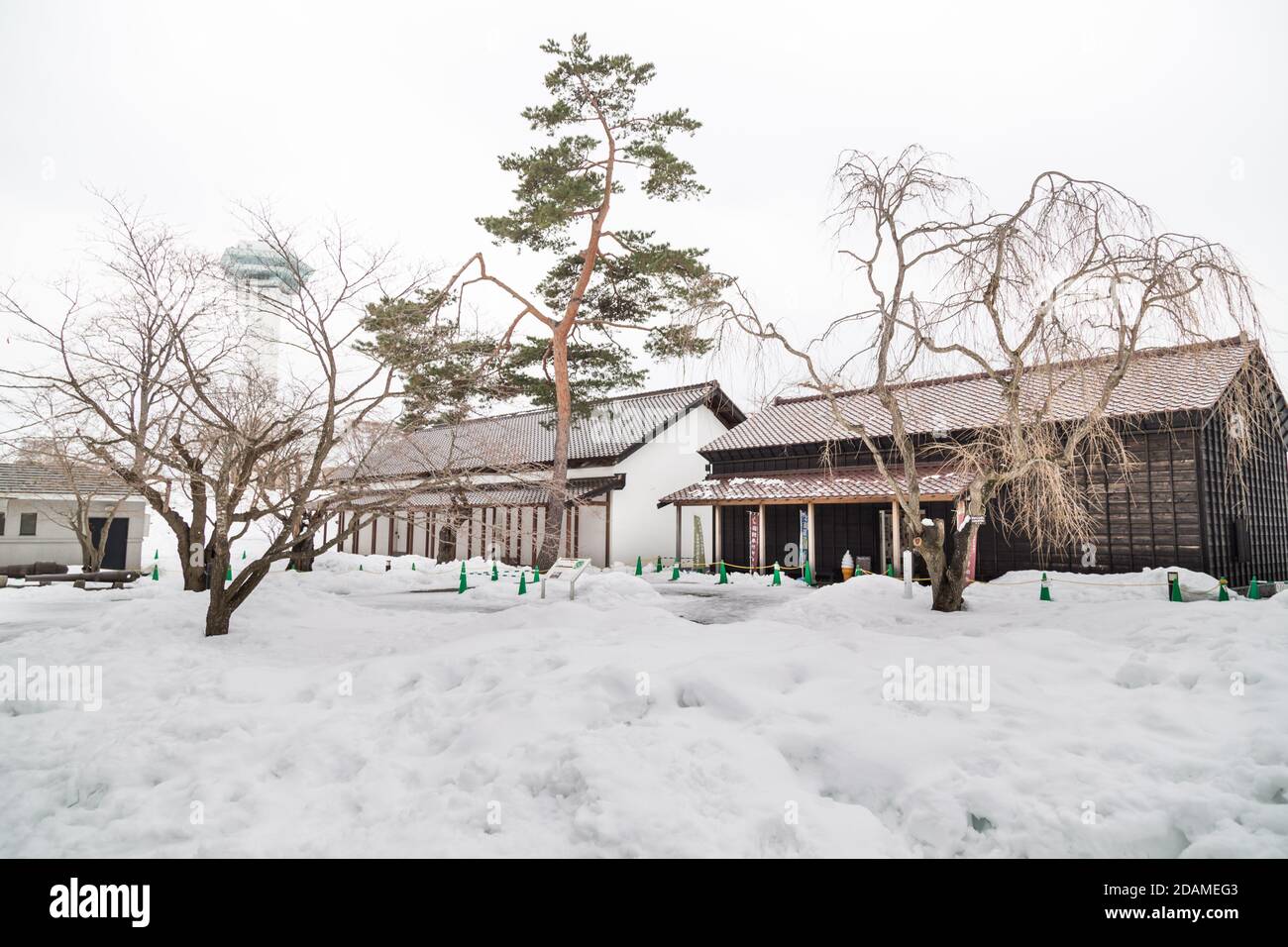Buildings within Hakodate Japan Fort Goryokaku during winter with snow ...