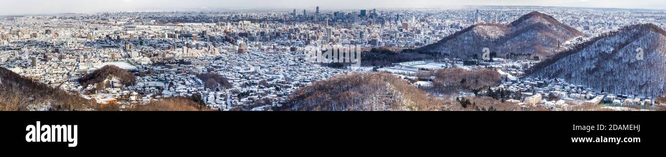 Panorama aerial view of Sapporo city during winter with snow Stock ...