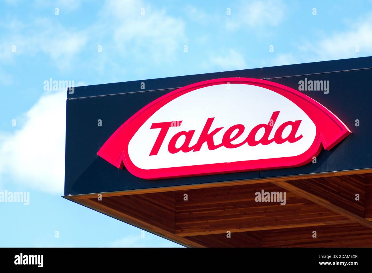Takeda logo sign the office building of Takeda Pharmaceutical Company ...