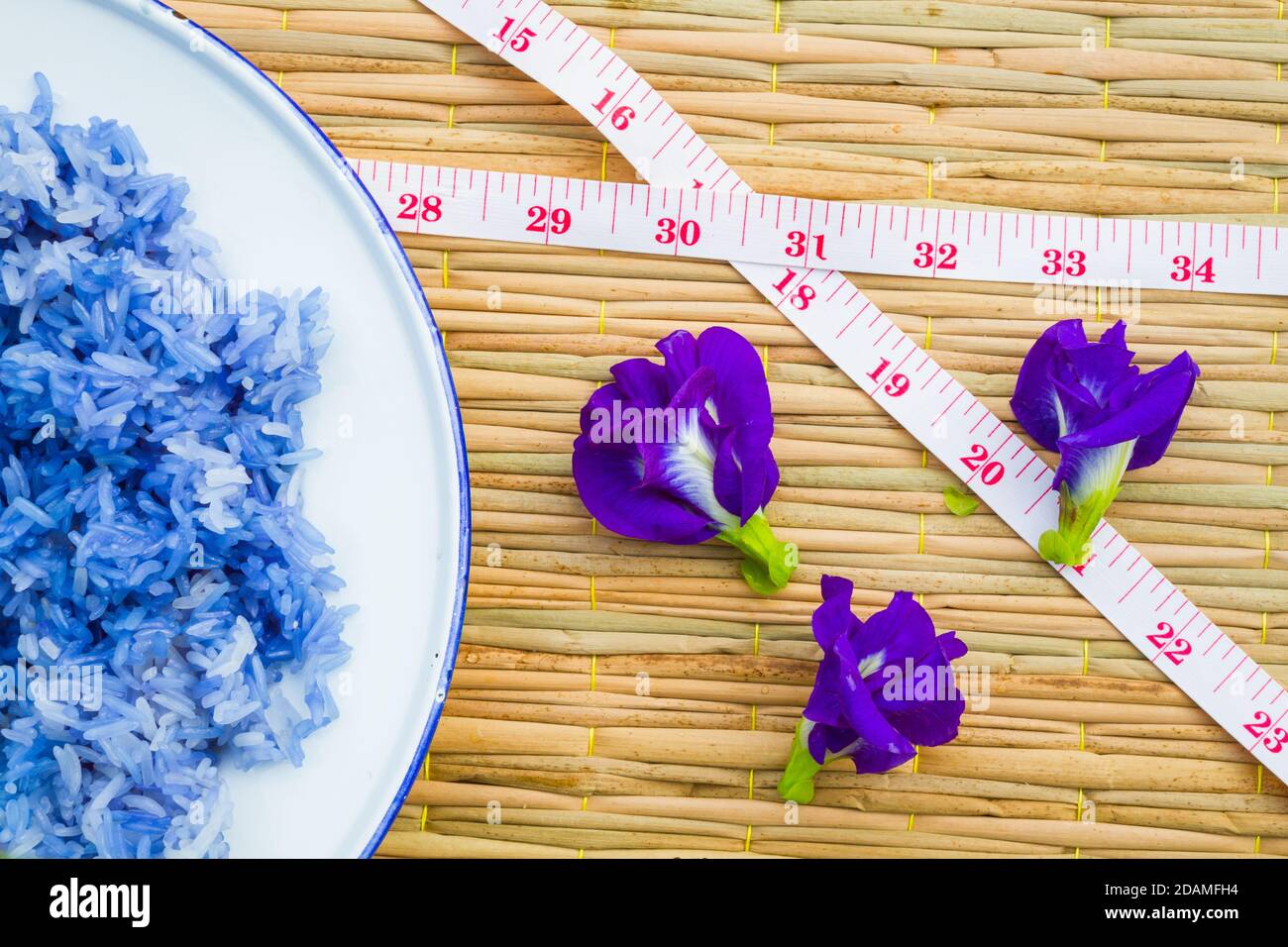 Blue sticky Rice made from Butterfly Pea flower(Asian pigeonwings) with ...