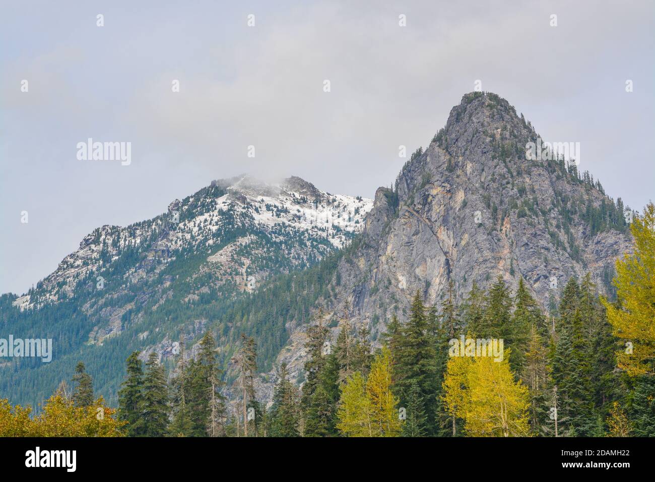 Beautiful snow capped, Cascade Mountains in the Pacific Northwest of ...