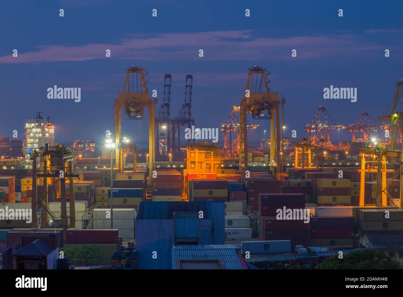 COLOMBO, SRI LANKA - FEBRUARY 22, 2020: Evening at the container ...
