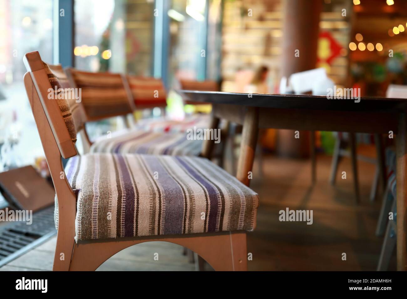 Interior view of empty cafe in the evening Stock Photo - Alamy
