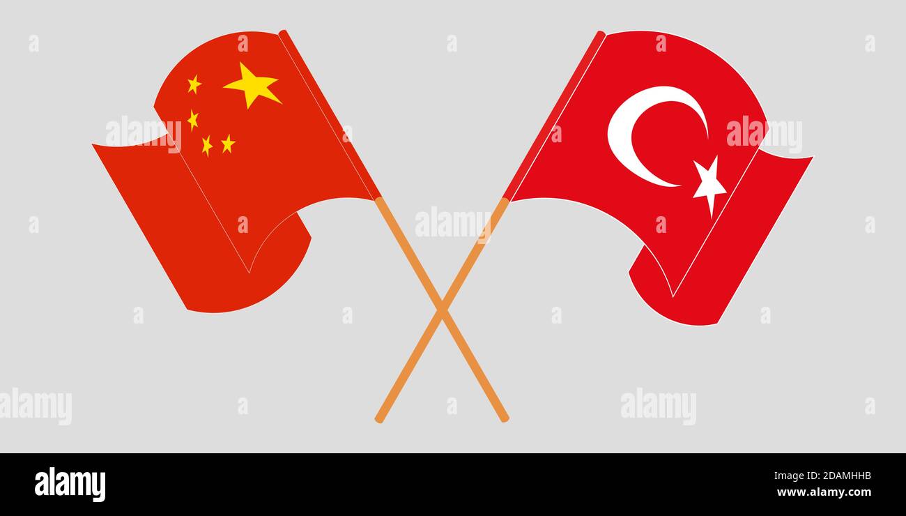 Crossed and waving flags of Turkey and China. Vector illustration Stock ...