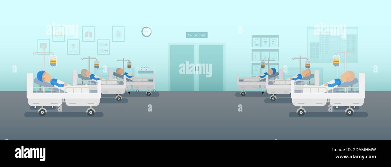 Chemotherapy room with group of patients flat design vector ...