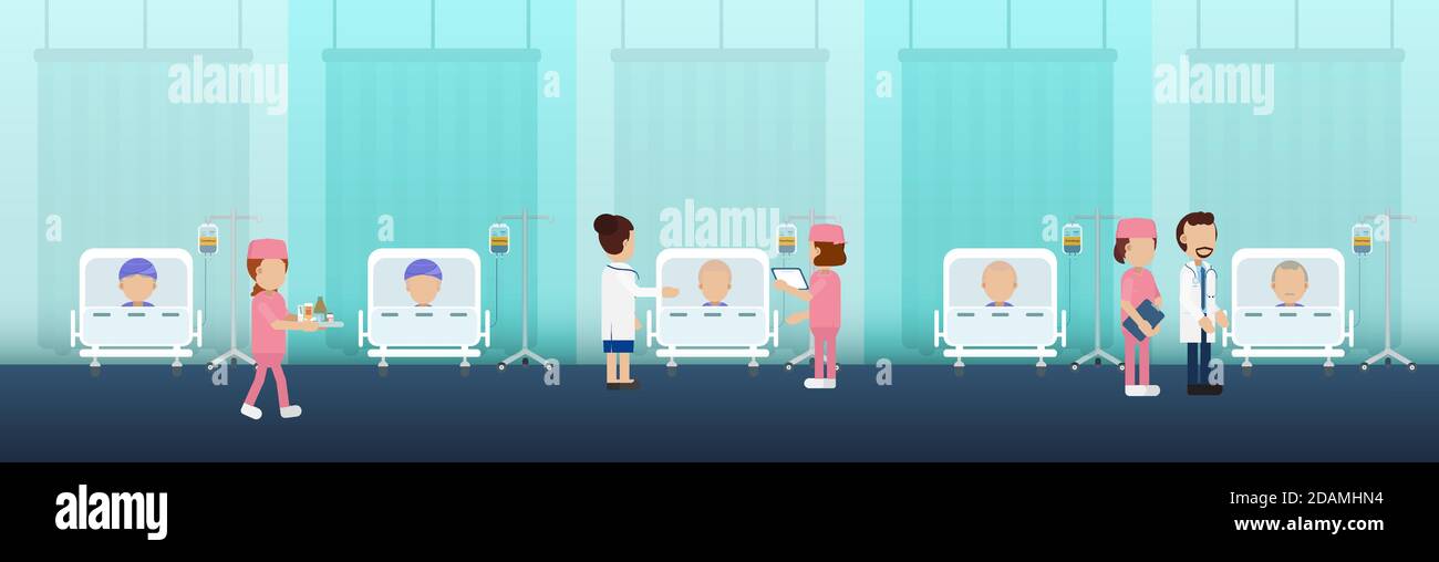 Chemotherapy room with group of patients flat design vector ...