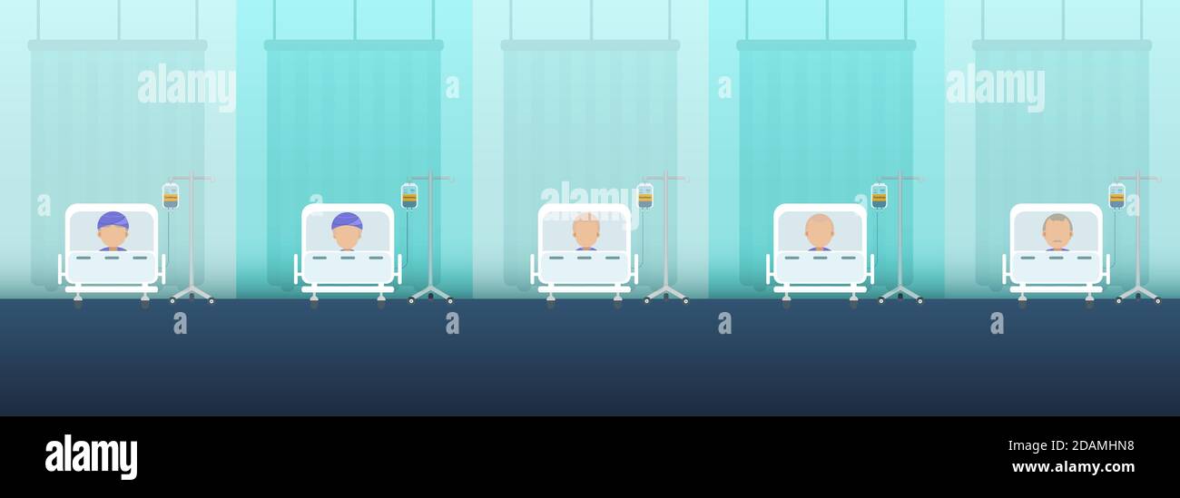 Chemotherapy room with group of patients flat design vector ...