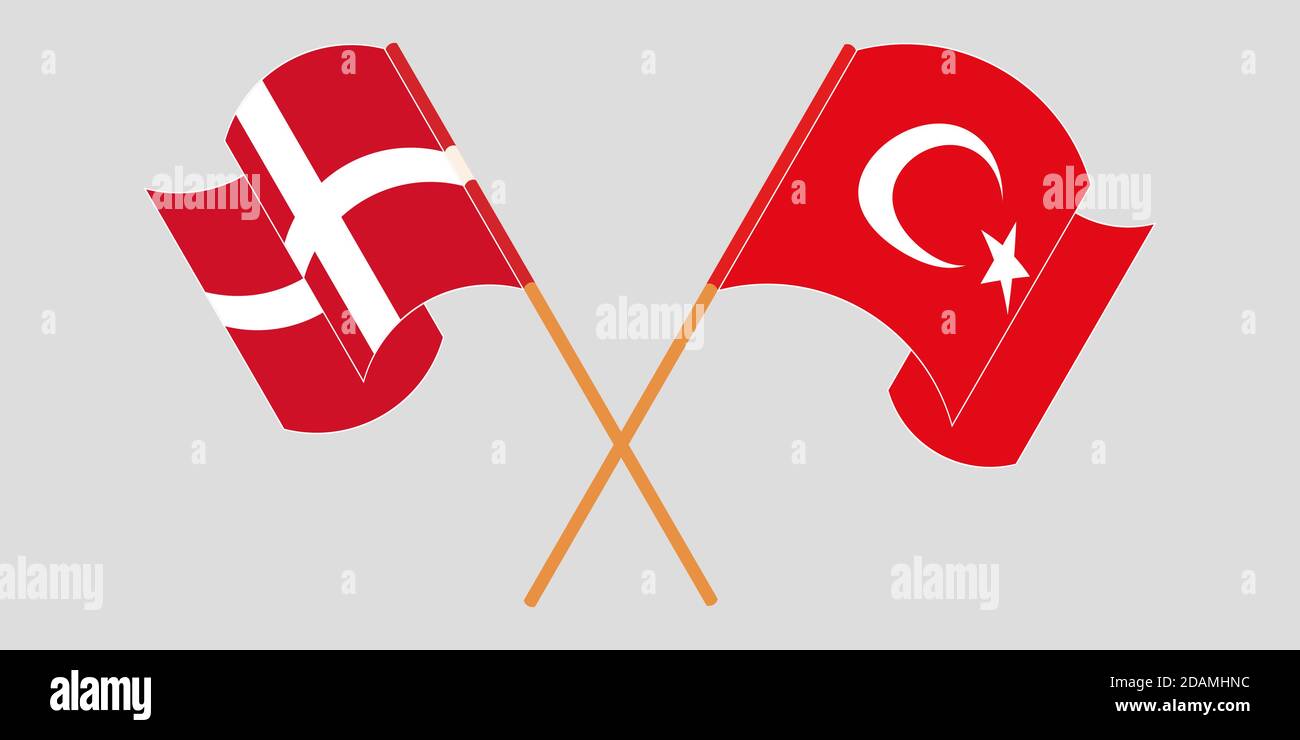 Crossed and waving flags of Turkey and Denmark. Vector illustration ...