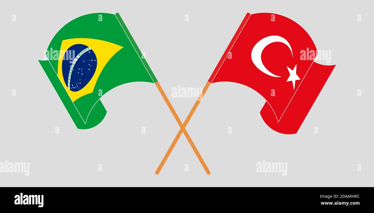 Crossed and waving flags of Turkey and Brazil. Vector illustration ...