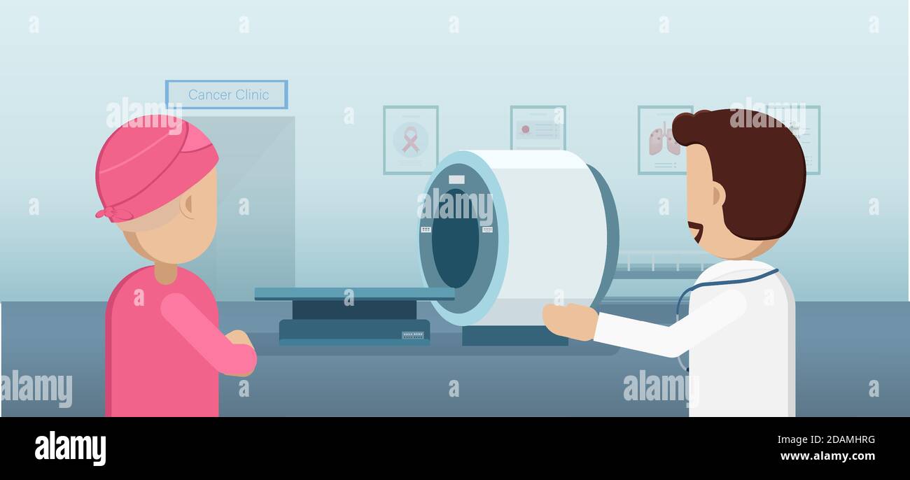 Doctor with cancer patient and ct scanner flat design vector ...