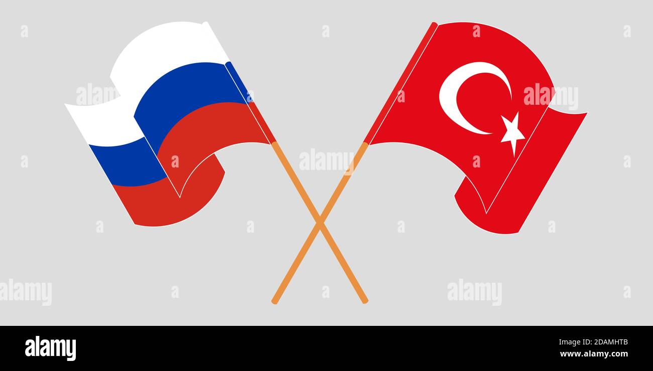 Crossed and waving flags of Turkey and Russia. Vector illustration ...