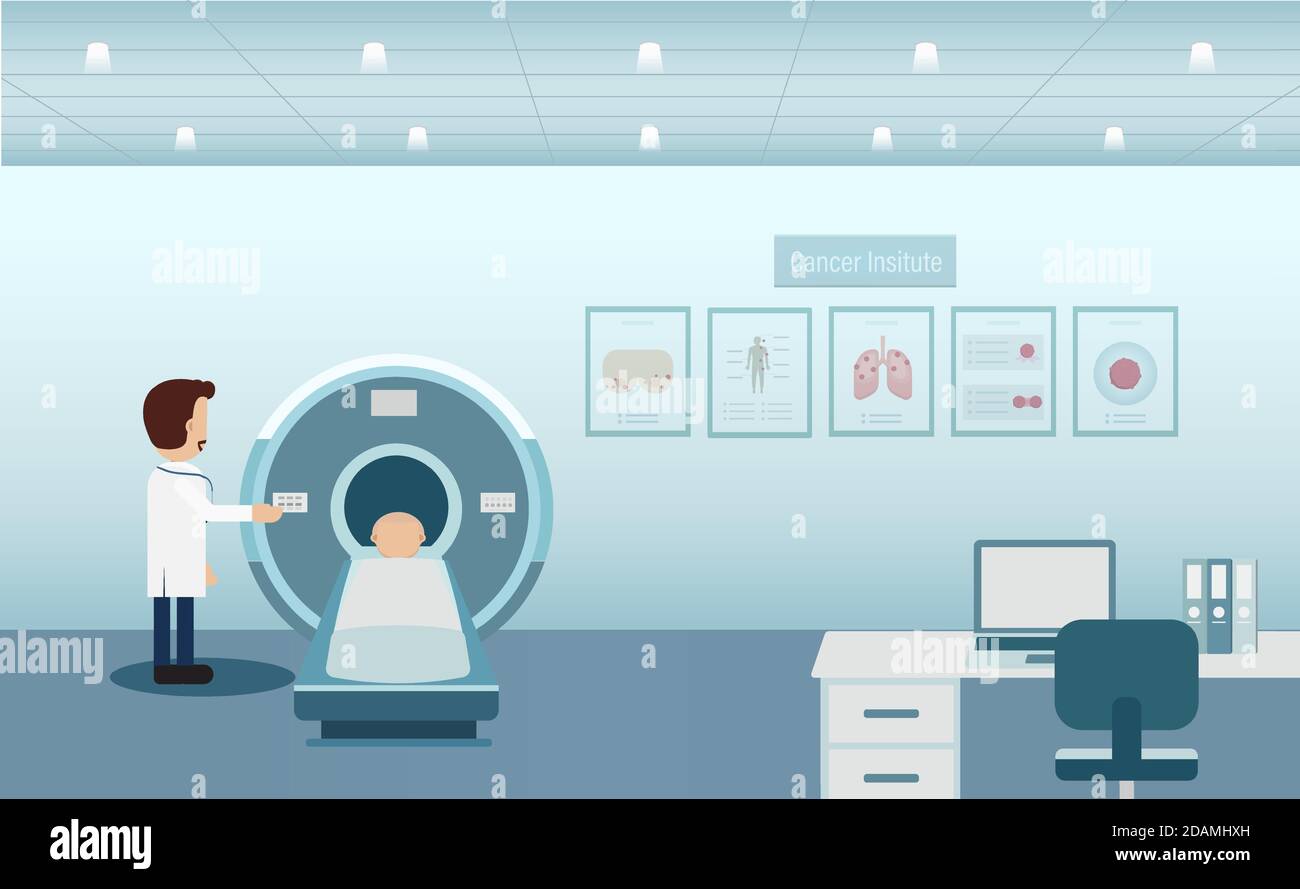 Doctor with cancer patient and ct scanner flat design vector ...